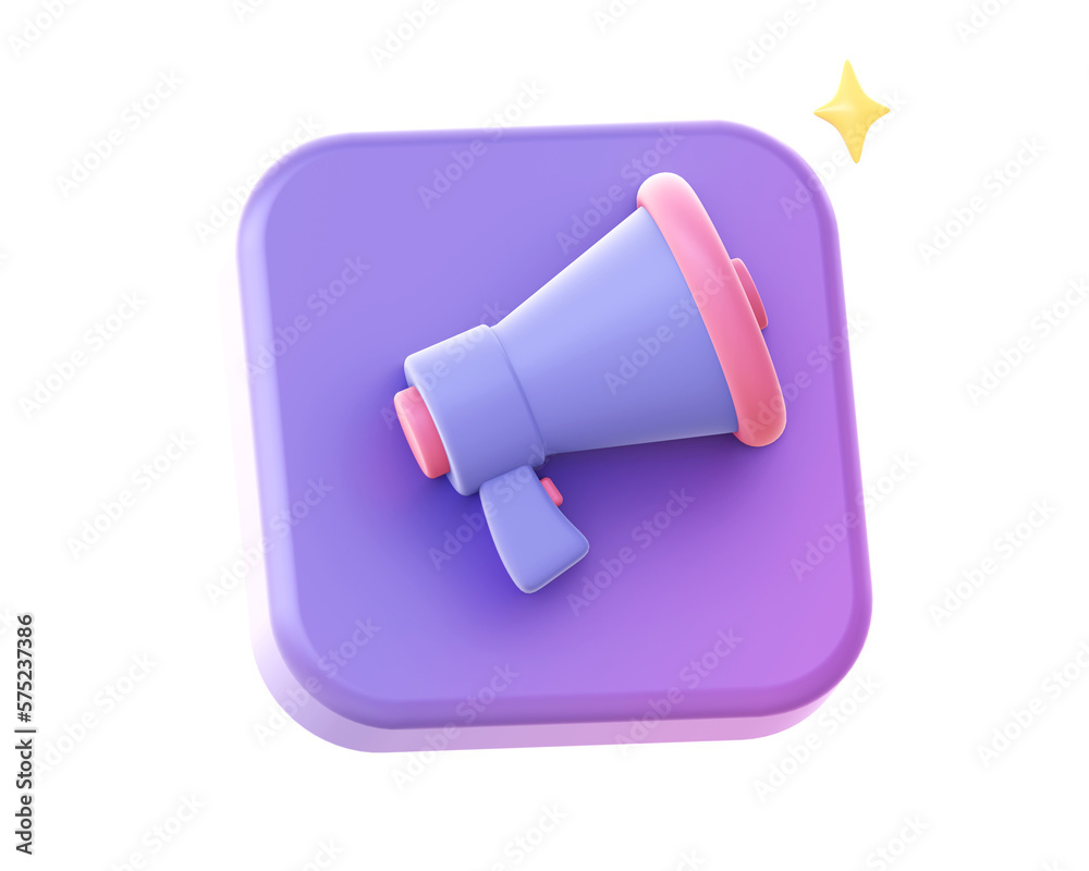 3d render of purple loudspeaker side icon for UI UX web mobile apps ...