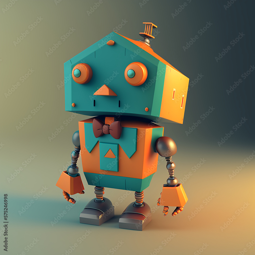 cartoon octane render picture of a robot with a house for a head ...