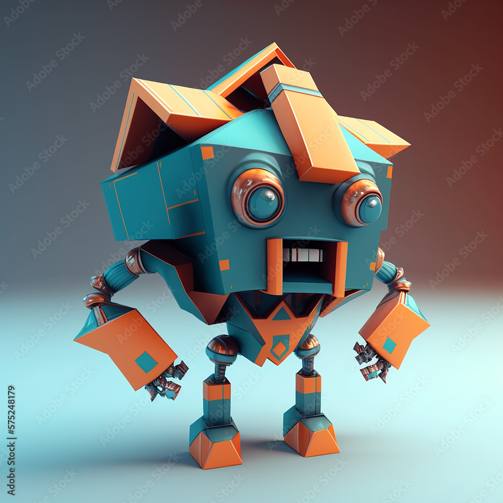 cartoon octane render picture of a robot with a house for a head ...