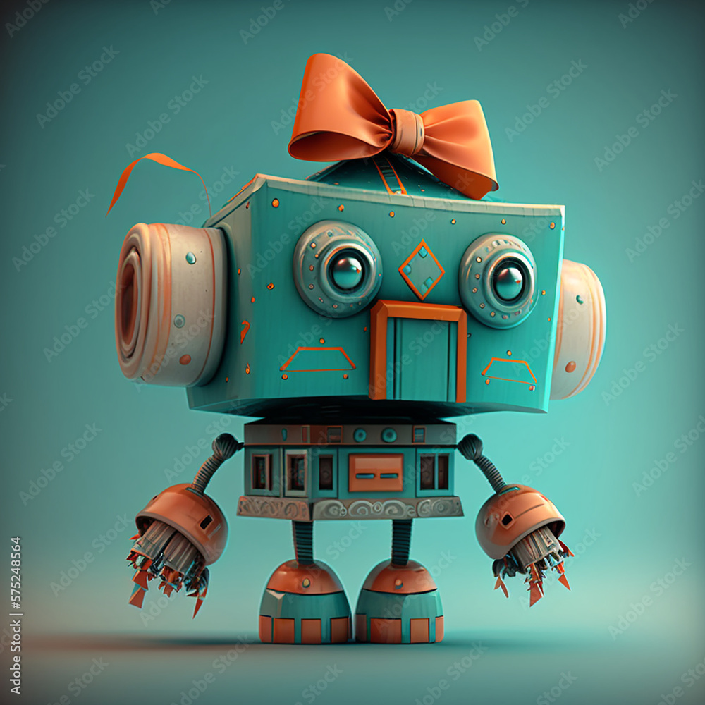 cartoon octane render picture of a robot with a house for a head ...