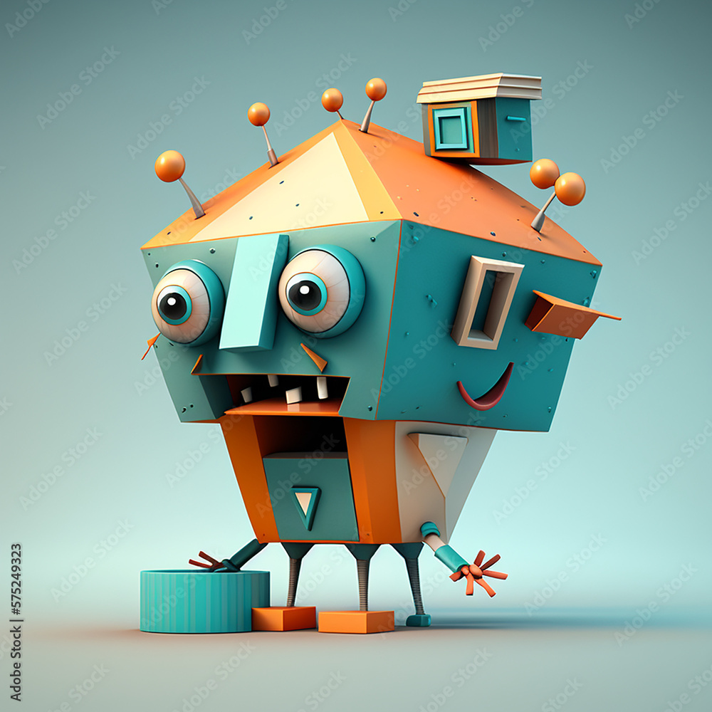 cartoon octane render picture of a robot with a house for a head ...