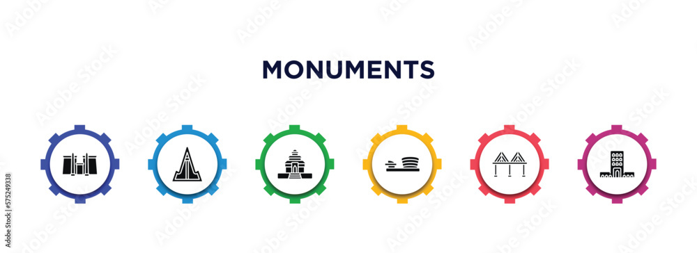 monuments filled icons with infographic template. glyph icons such as ...