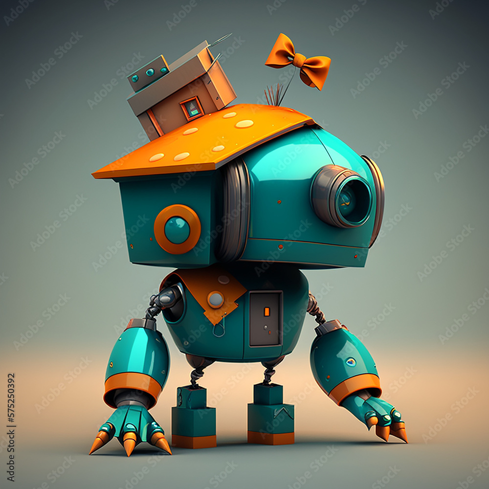 cartoon octane render picture of a robot with a house for a head ...