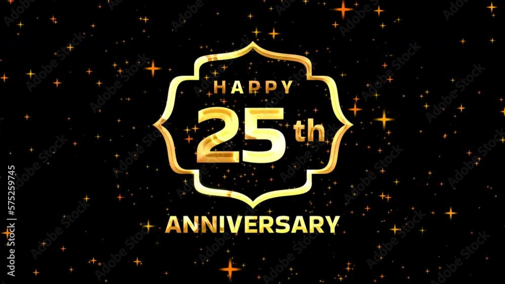 Happy 25th Anniversary animation text in gold color on particles ...