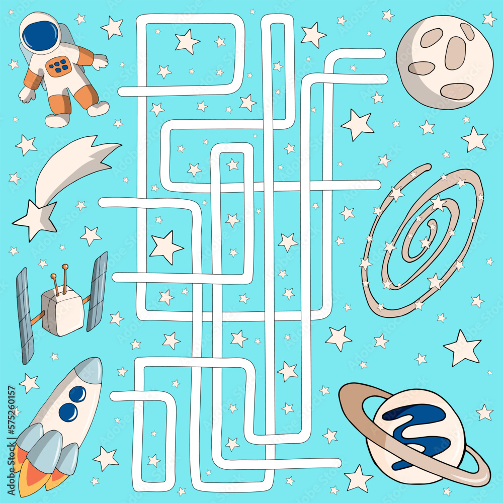 Space themed labyrinth game. Educational games for children. Vector ...