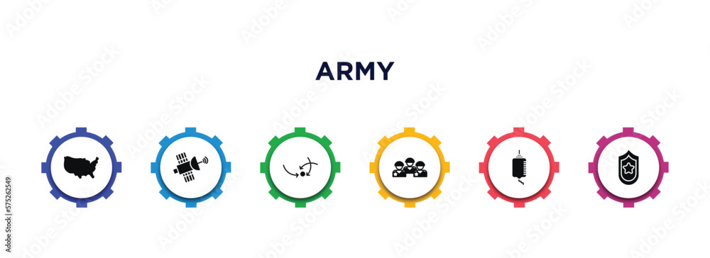 army filled icons with infographic template. glyph icons such as us map ...