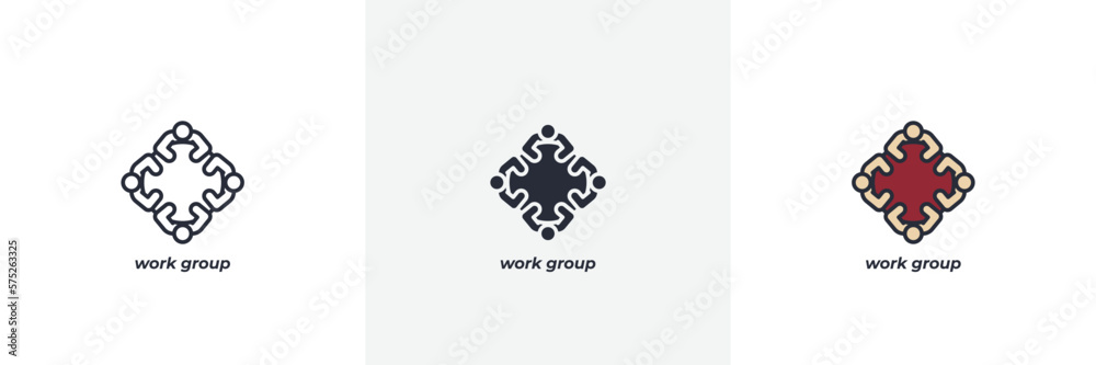 work group icon. Line, solid and filled outline colorful version ...