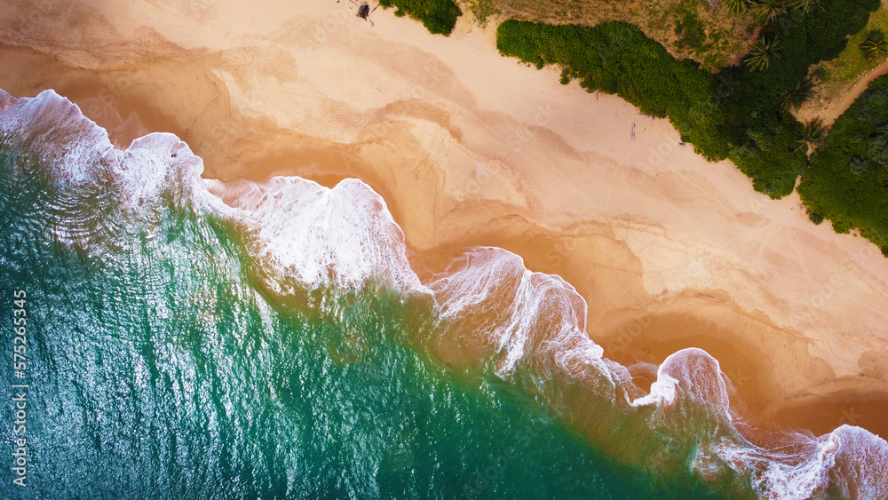 Aerial view of the ocean coast and sandy sea beach. Beautiful water ...