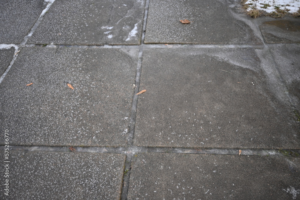 asphalt soviet square concrete tile, asphalt tile covered with thin ice ...