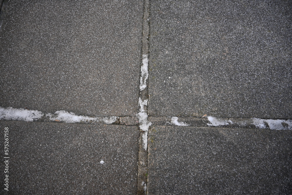 asphalt soviet square concrete tile, asphalt tile covered with thin ice ...