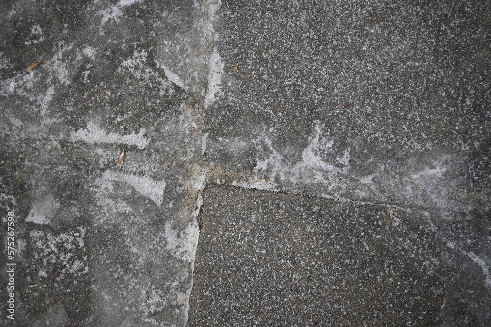 asphalt soviet square concrete tile, asphalt tile covered with thin ice ...