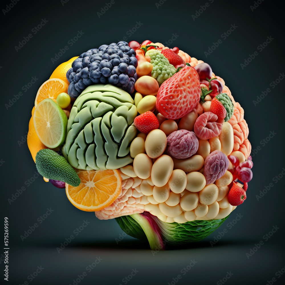 Human brain made of fruits and vegetables created using Generative AI ...