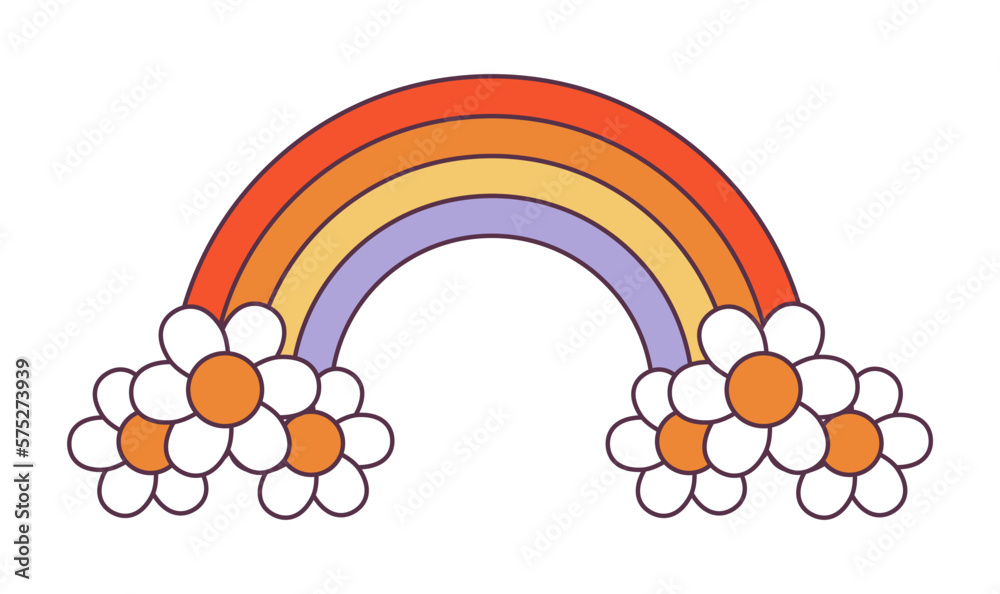 Retro 70s Groovy Hippie sticker rainbow. Psychedelic cartoon element ...