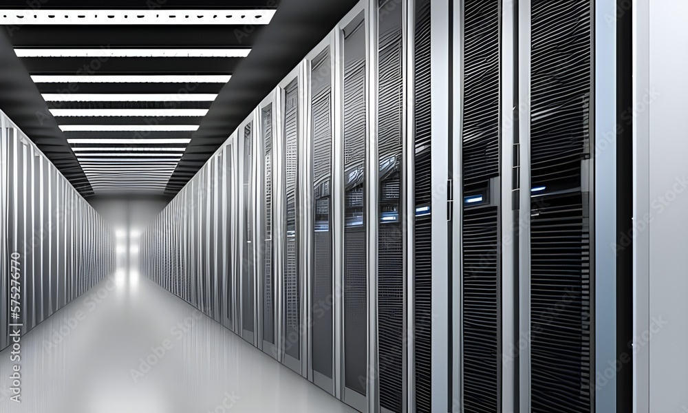 Shot of Corridor in Working Data Center Full of Rack Servers and ...