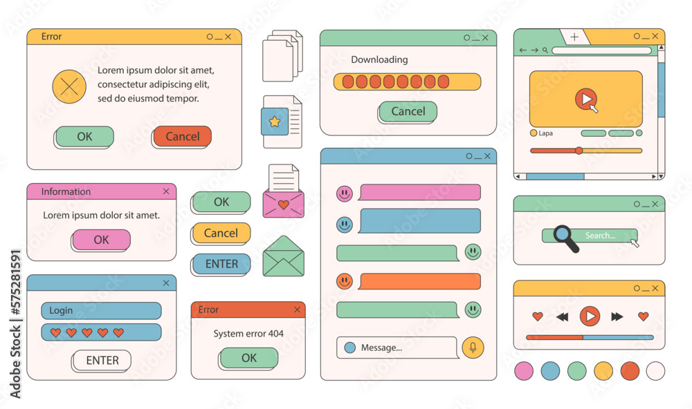Set of retro stickers. 90s retro vaporwave old desktop user interface ...