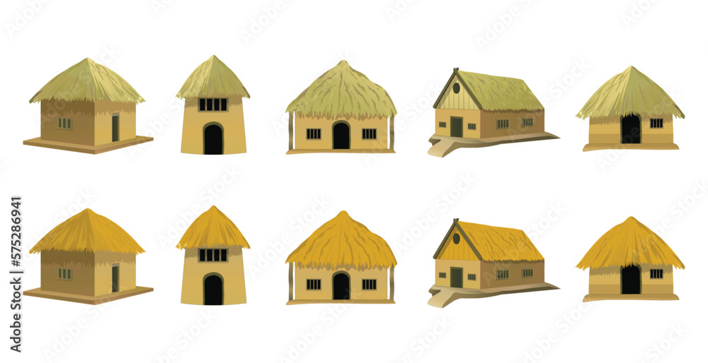 African style traditional house collection, bungalow with thatched roof ...