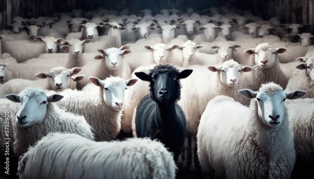 A Flock of White Sheep with a Black Sheep in the Barn - Unique and ...