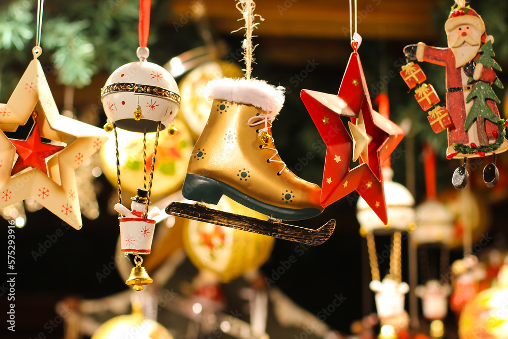 Poster Print Christmas ornaments. Christmas festival fair in Vienna Austria. 40x26.7 cm