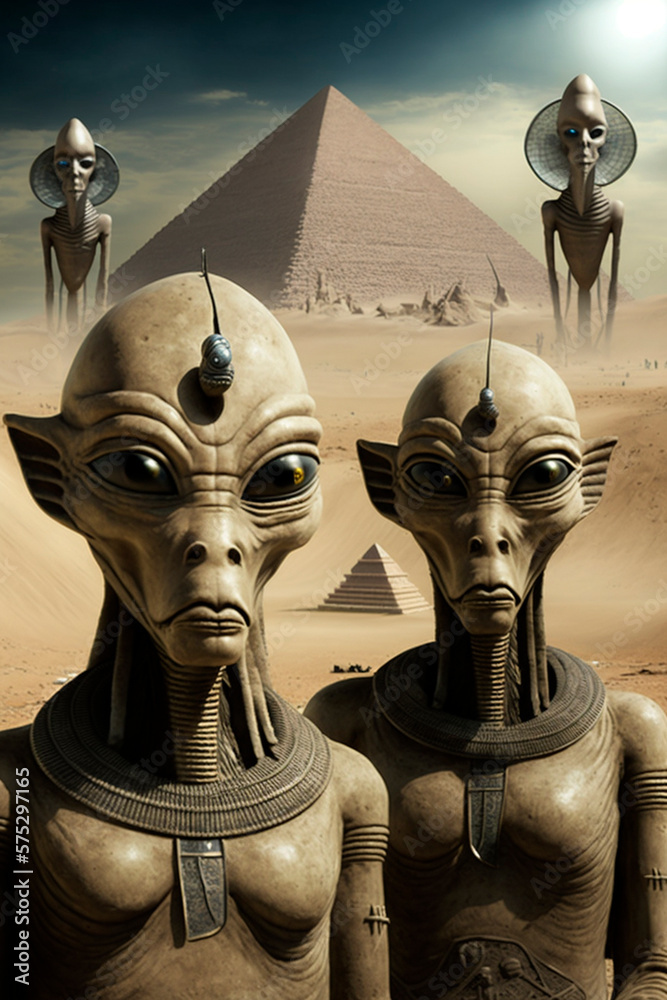 Aliens in front of the pyramids in Egypt AI generated content Stock ...