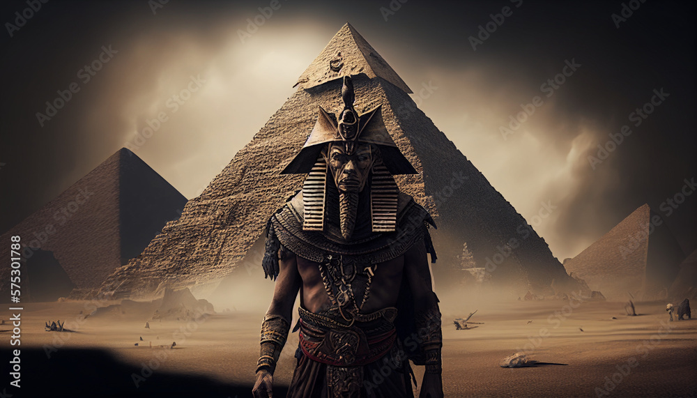 scary pharaoh standing in front of the pyramids. Generative AI Stock ...