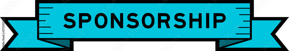 Ribbon label banner with word sponsorship in blue color on white ...