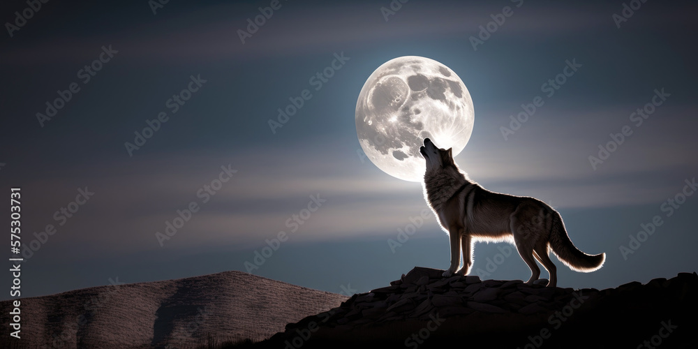 Fearless Wolf Howling at Moon with Wild Fur and Sharp Teeth (created ...
