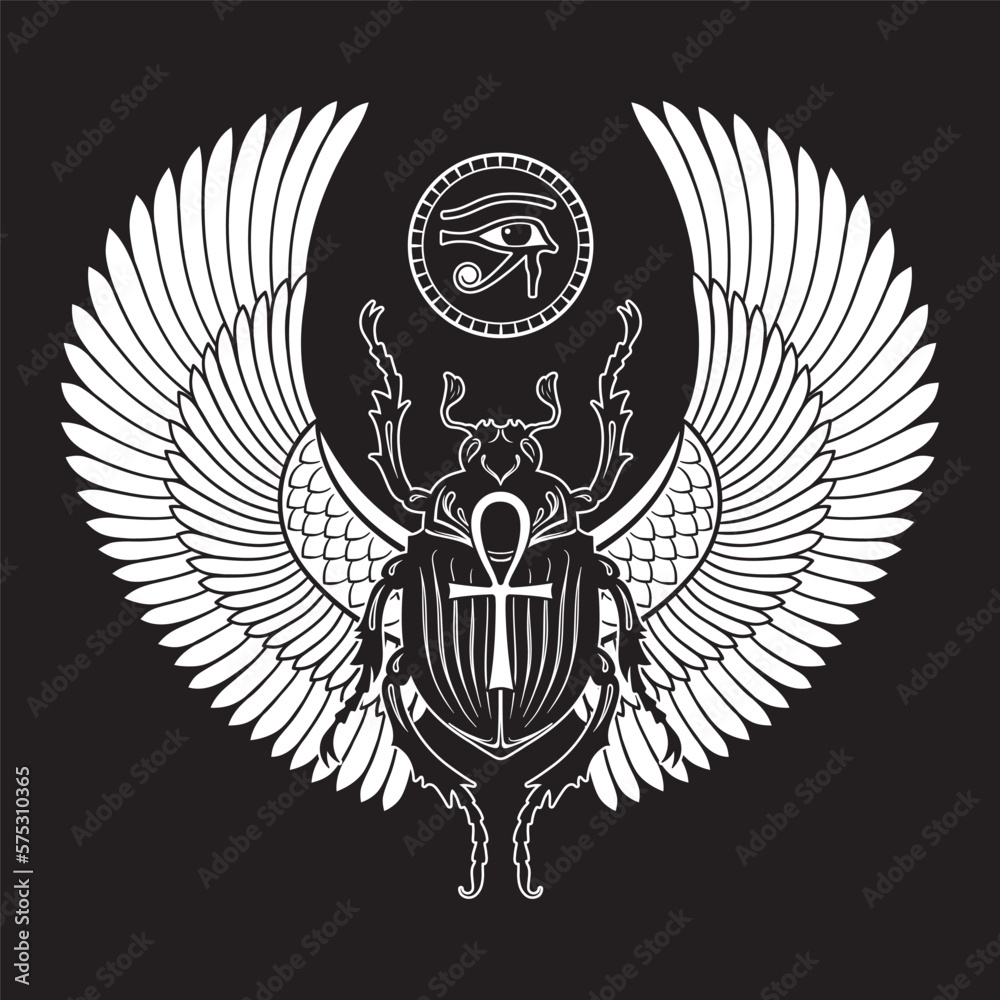 Sacred scarab beetle and eye of Horus ancient Egypt hand drawn vector ...