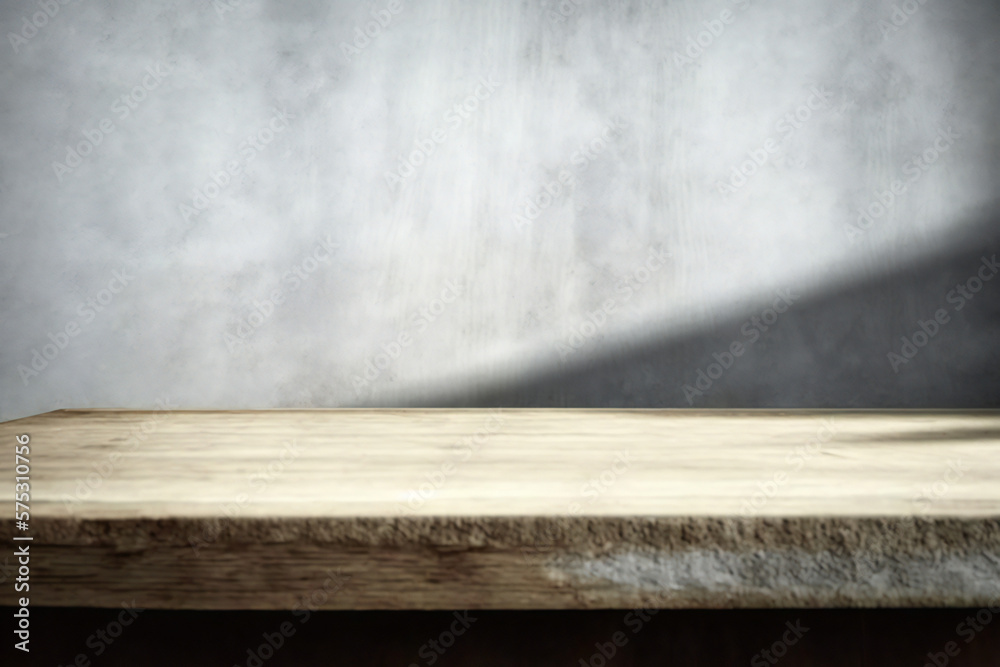 Wood table counter with concrete grunge texture background Stock ...