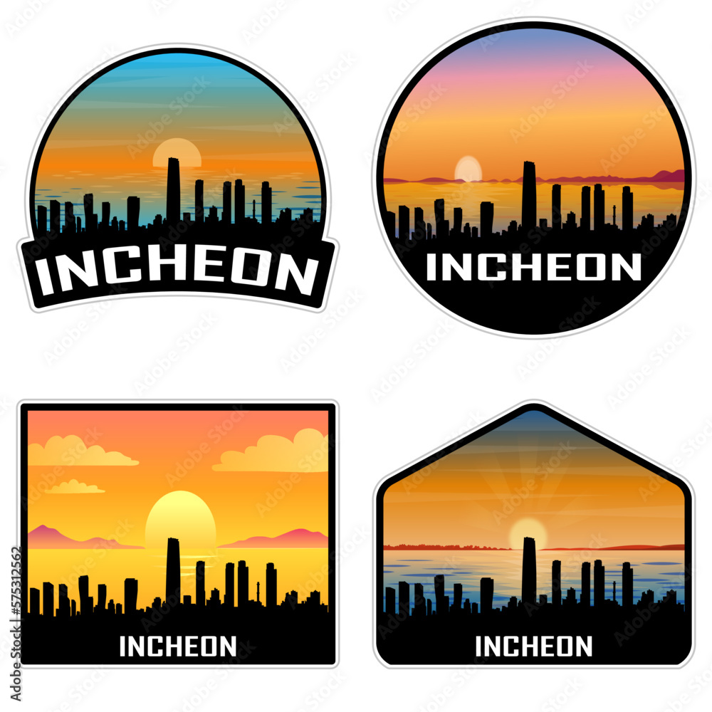 Incheon South Korea Skyline Silhouette Retro Vintage Sunset Incheon ...