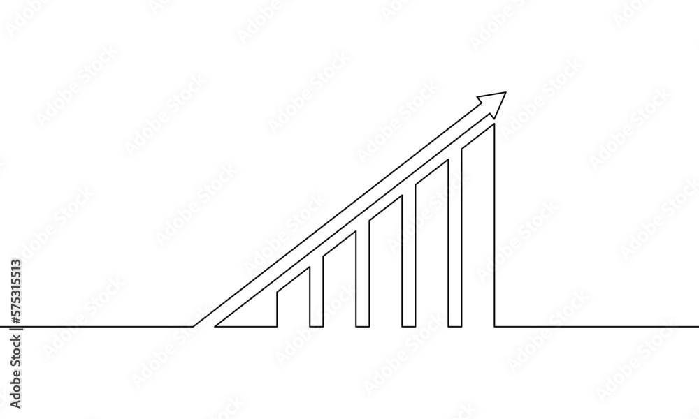 Continuous line drawing of increasing graph icon. Arrow up, business ...