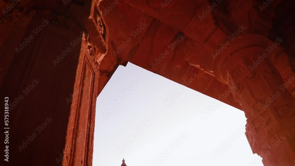 ancient hindu temple pillar architecture with back lit temple from ...