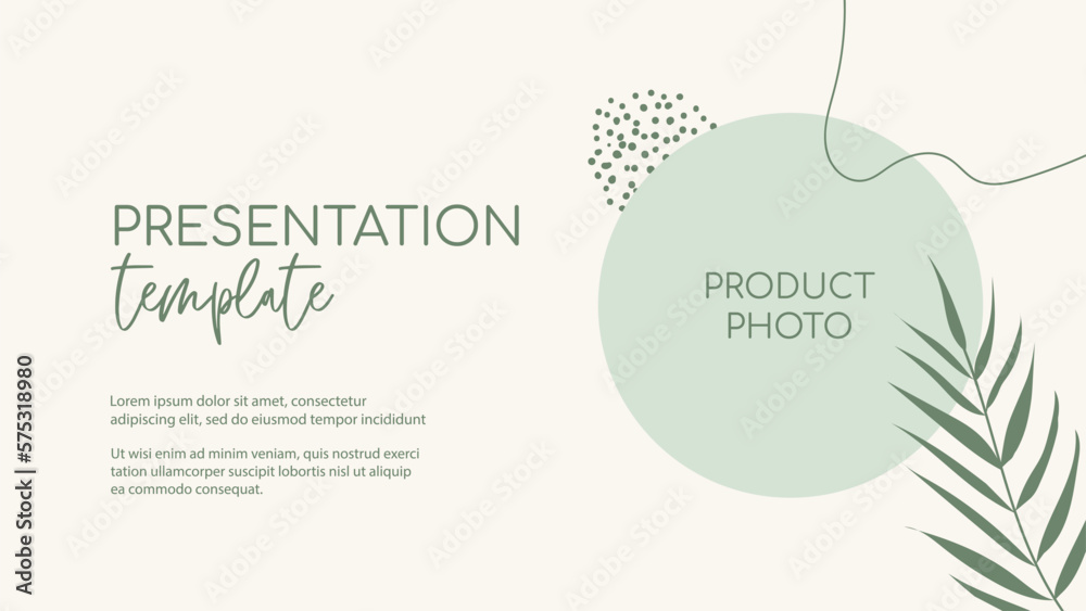 Presentation organic vector template. Natural floral green minimal ...