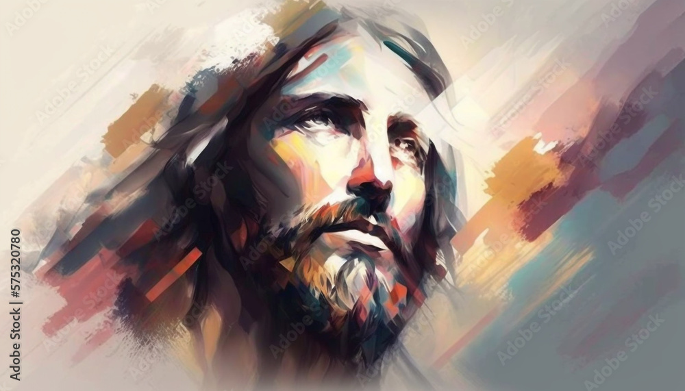 Abstract portrait illustration of Jesus Christ in pastel shades. Corpus ...