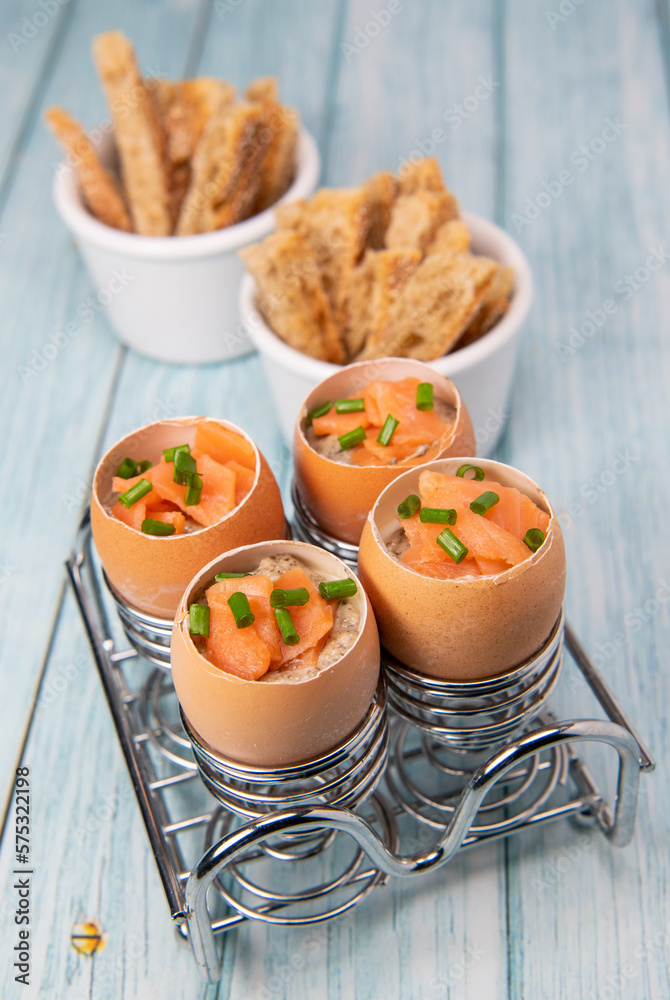 Poster Recipe eggs casserole cooked in the shell with mushroom cream ...