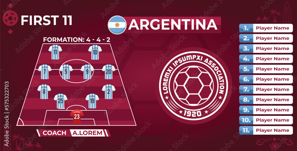 Sample soccer team line up and team formation template with first 11 ...