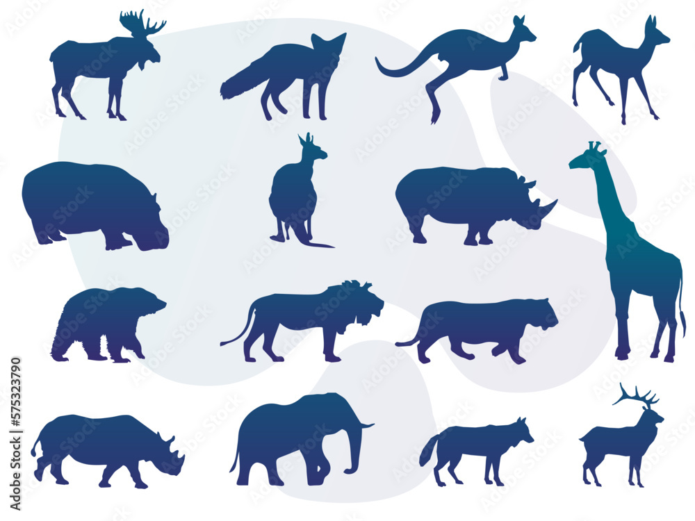 Poster Wild animals silhouette set, vector animals collection – Wall ...