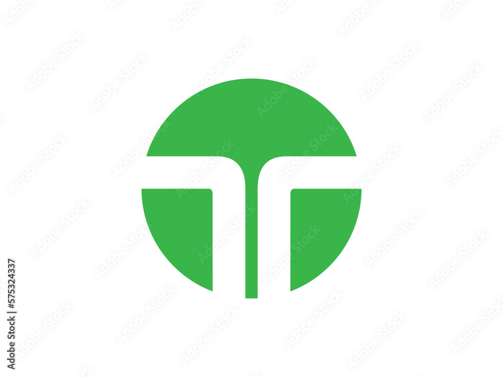Green Letter T and Tree logo in circle shape. T letter tree logo vector ...