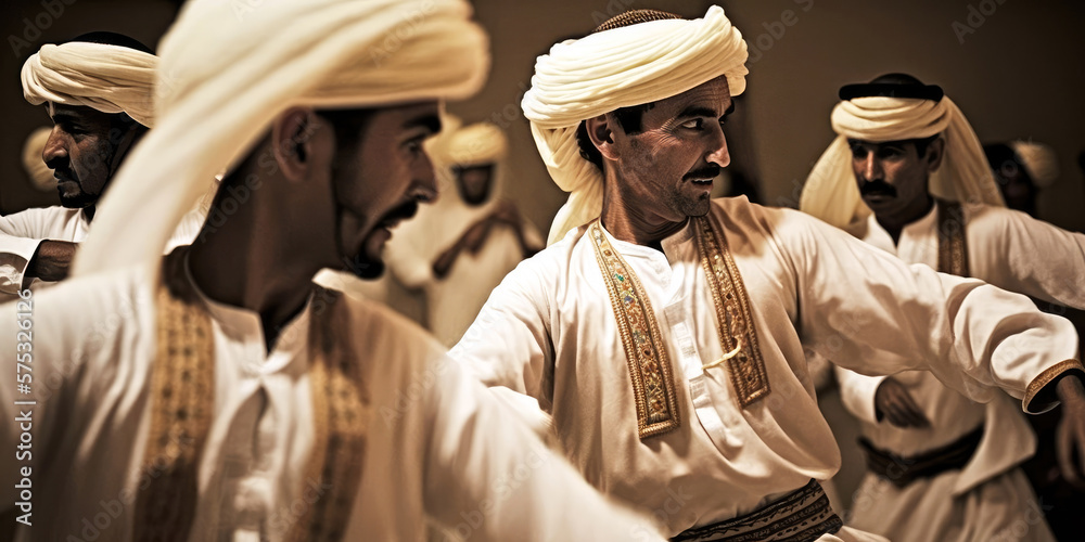 Emirati Men in Traditional Attire Perform Dynamic Dance at Abu Dhabi ...