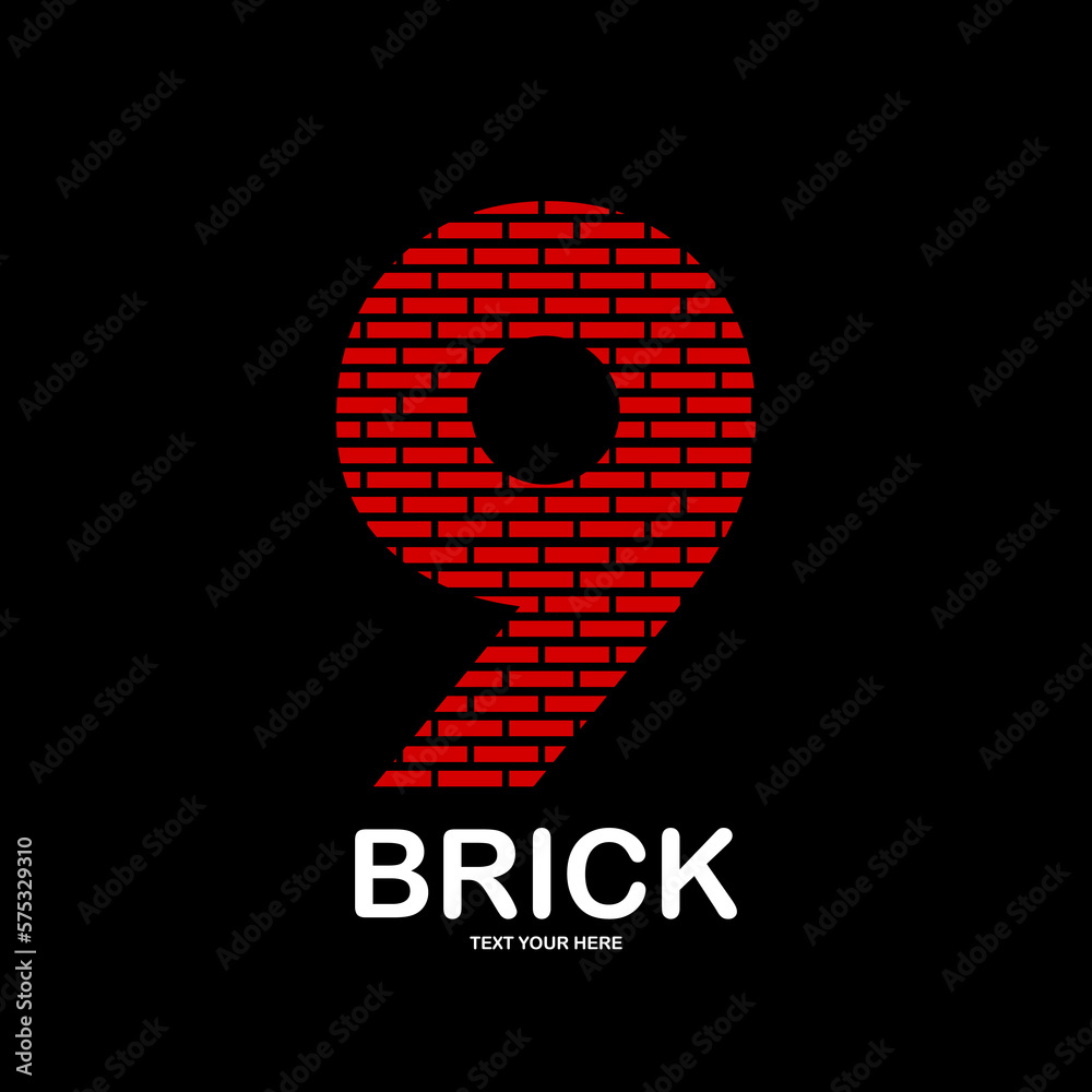 Abstract number 9 with brick vector logo template. Suitable for ...