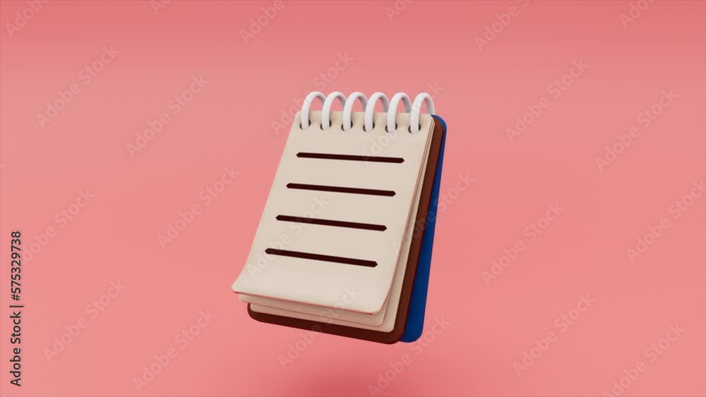 beautiful 3d notepad icon Loop animation transparent background with an ...