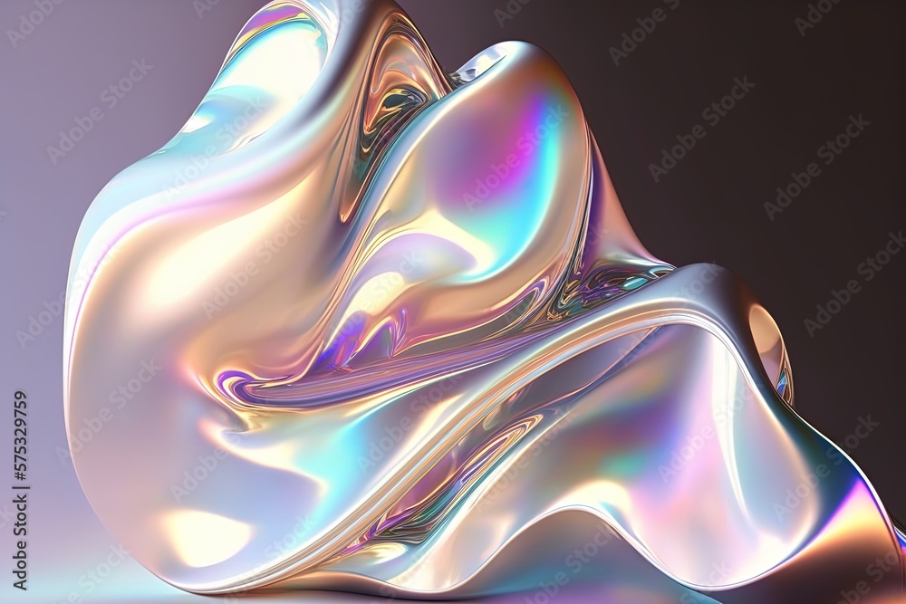 Liquid Holographic iridescent flud flow surface swirls, wrinkled foil ...