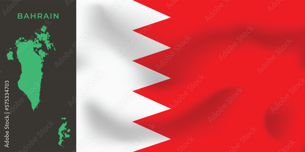 Bahrain flag with map. Realistic nation flag Stock Vector | Adobe Stock