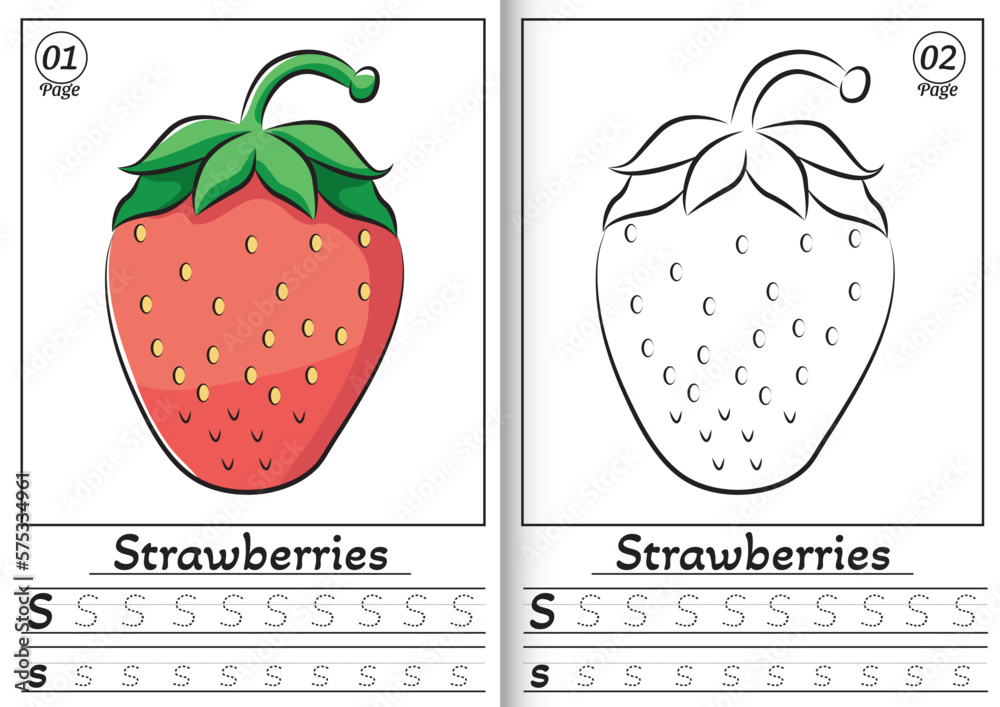 strawberry Alphabet ABC Coloring Page S. Tracing all letters of English ...