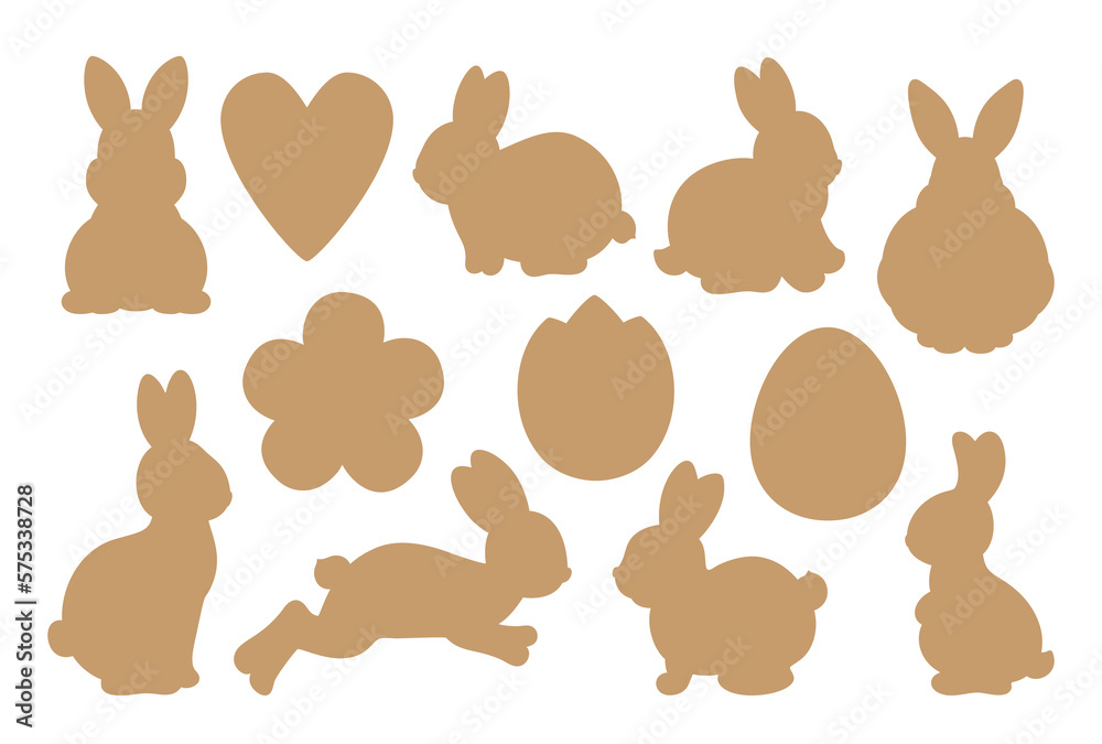 Easter bunny, flower, egg silhouette shapes. Spring design template ...