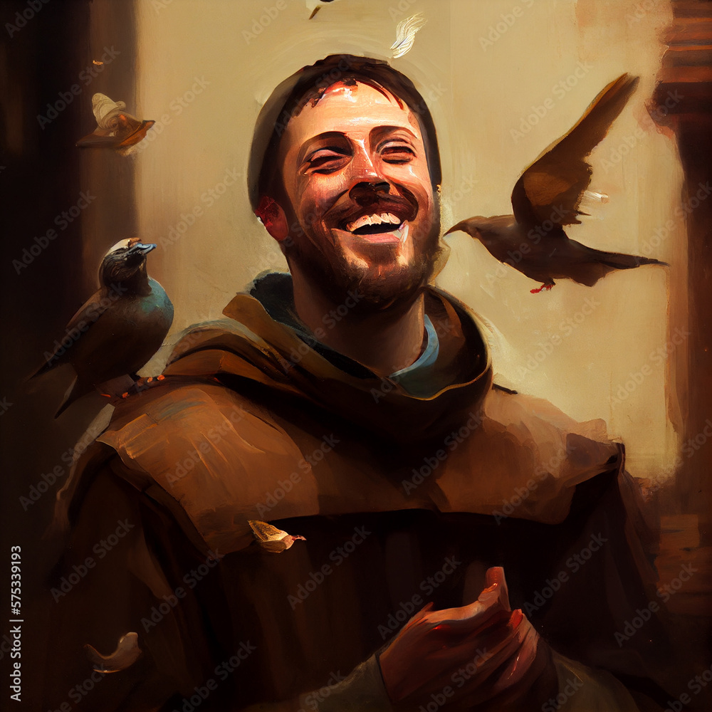 St Saint Francis of Assisi art painting illustration with birds ...