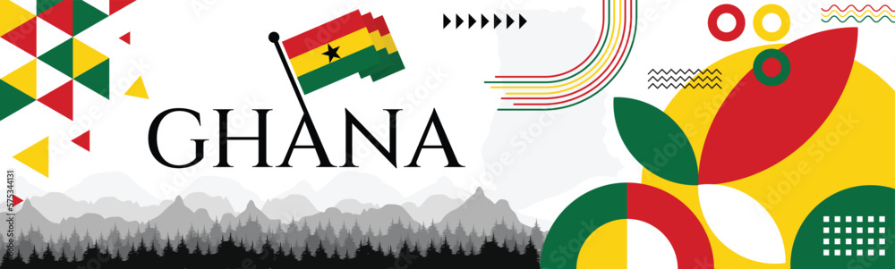 Ghana independence day banner with name and map. Flag color themed ...