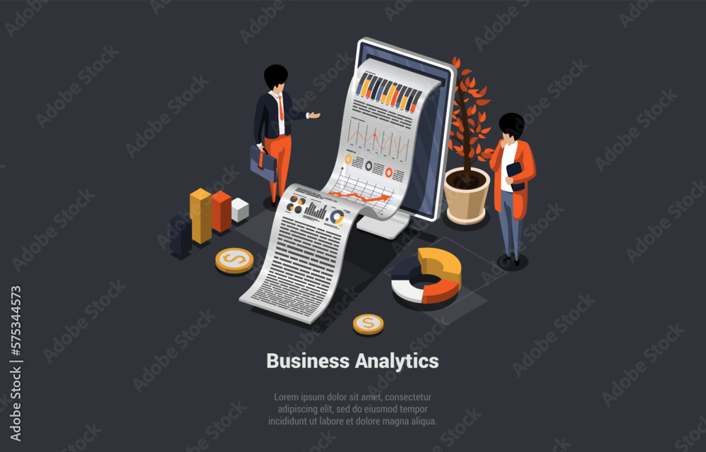 Application With Business Graph And Analytics Data. Characters Analysis ...