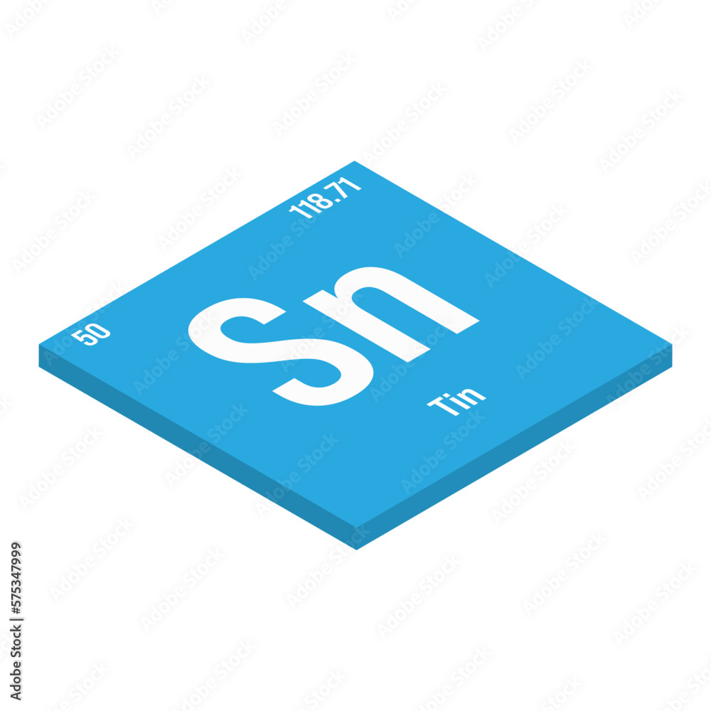 Tin, Sn, periodic table element with name, symbol, atomic number and ...