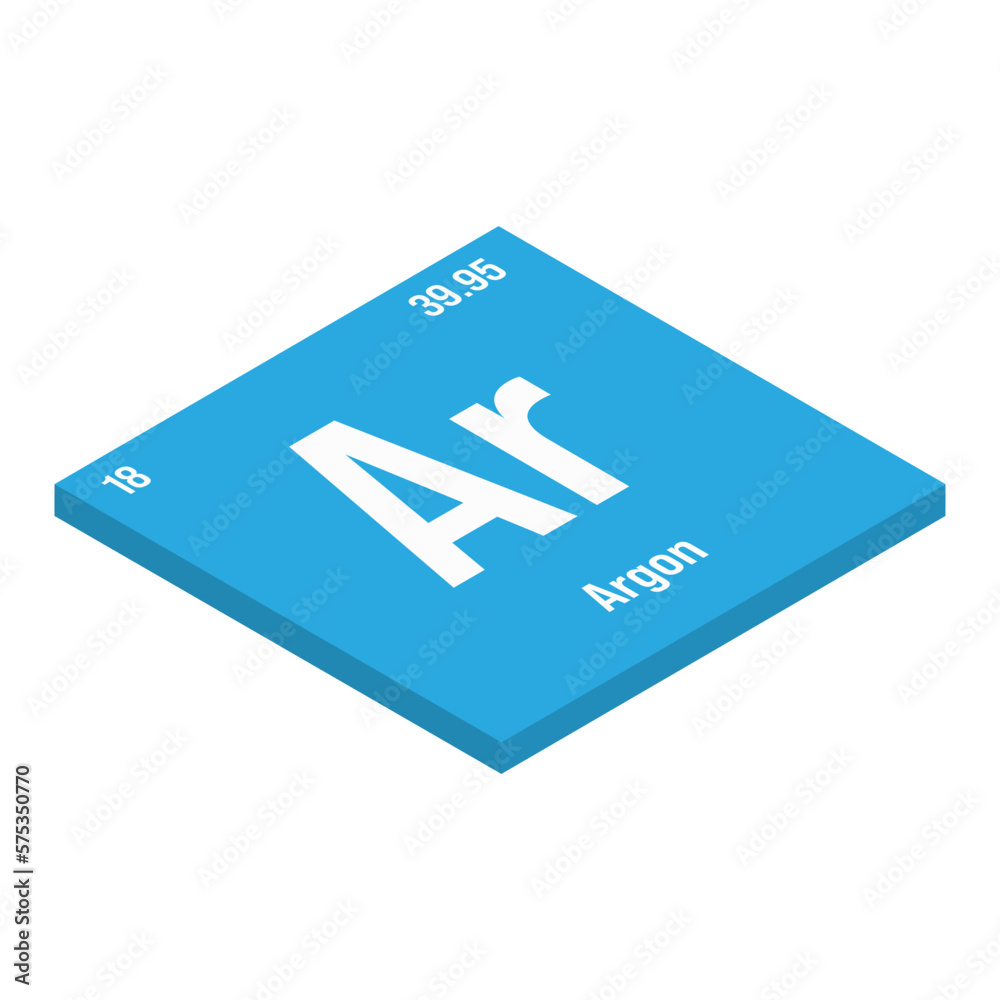 Argon, Ar, periodic table element with name, symbol, atomic number and ...