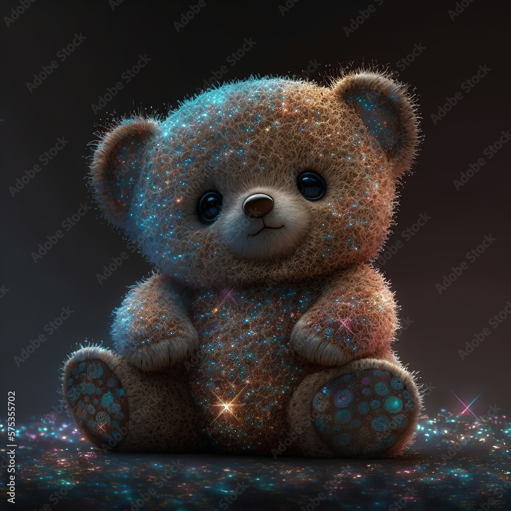 Super cute fluffy brown teddy bear with adorable big eyes, sitting with ...